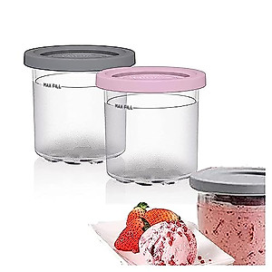 EVANEM 2/4/6PCS Creami Deluxe Pints, for Creami Ninja Ice Cream Containers,16 OZ Pint Ice Cream Containers Airtight,Reusable for NC301 NC300 NC299AM Series Ice Cream Maker,Pink+Gray-2PCS