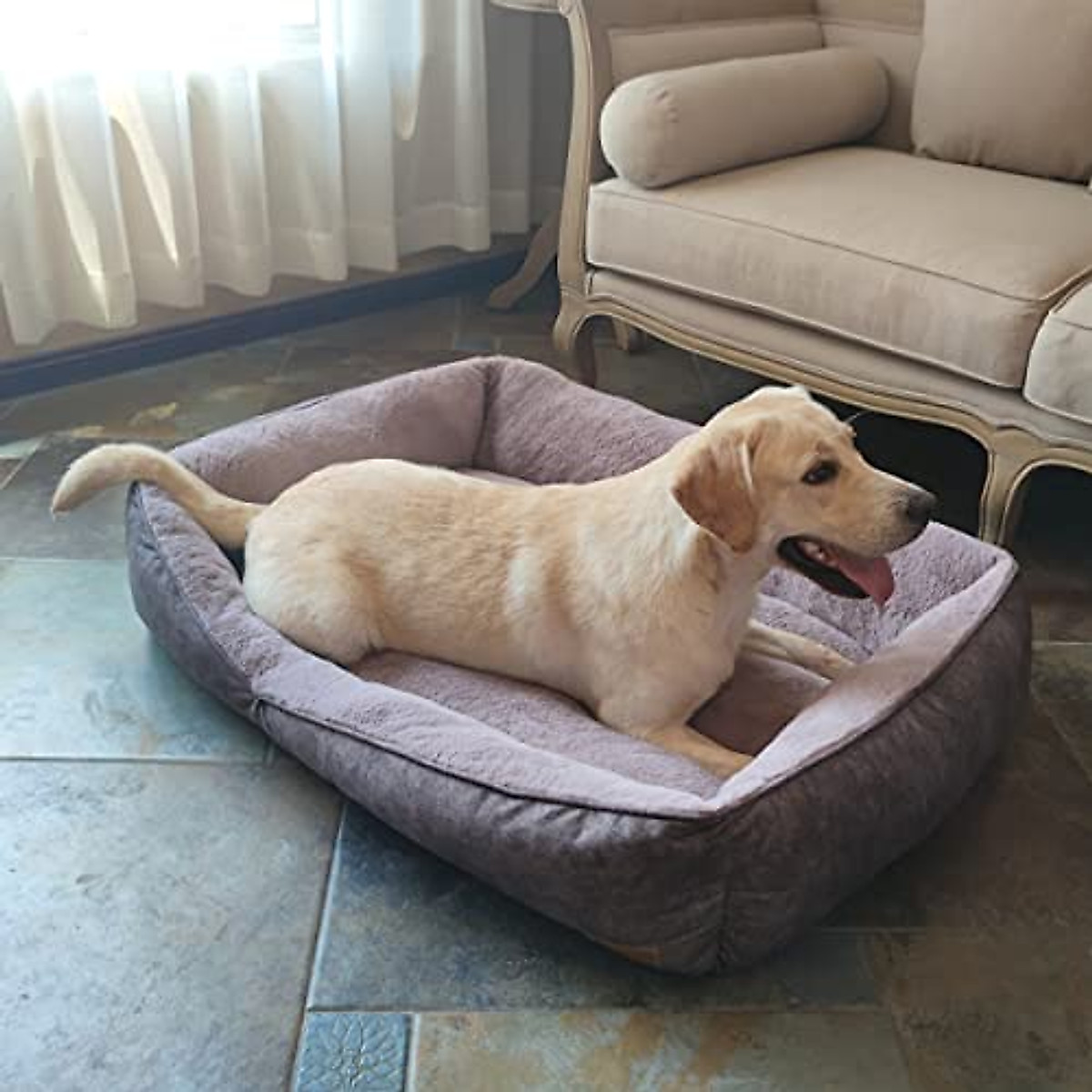 Coohom Rectangle Washable Dog Bed,Warming Comfortable Square Pet Bed Simple Design Style,Durable Dog Crate Bed for Medium Large Dogs (30 INCH, Black)