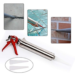 XUANIIIL Grouting Tool, Hand Caulking Guns, Cement Grout Mortar Caulk Pointing Grouting Gun, Stainless Steel Grouting Gun Cement Spray Applicator Building Tool with 2 Nozzle