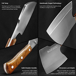 KOFERY Hand Forged Meat Cleaver - Heavy Duty Bone Chopper Axe Knife with Wood Handle, Full Tang Chopping Knife for Kitchen, Camping, BBQ & Outdoor