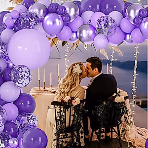 UniStylar 147Pcs Purple Balloons Garland Arch Kit, Light Pastel Lavender Silver Metallic Confetti PurpleBalloons for Womens Girls Baby Shower Wedding Birthday Party Decorations(Purple Silver)