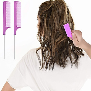 16 Pieces Rat Tail Comb Foiling Combs Steel Pin Rat Tail Fiber Heat Resistant Teasing Combs with Stainless Steel Pintail for Women Girls Hair Styling