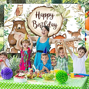 GENERC Large Jungle Animals Baby Shower Backdrop Banner, Woodland Animals Party Decorations, Safari Animals Birthday Decorations for Boy & Girl, Woodland Creature Forest Background Decor, 5 x 3FT