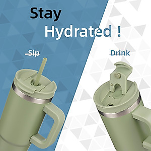 Konokyo 30 oz Tumbler with Handle and 2 Straws,2 in 1 Lid Insulated Water Bottle Stainless Steel Travel Coffee Mug,Army Green