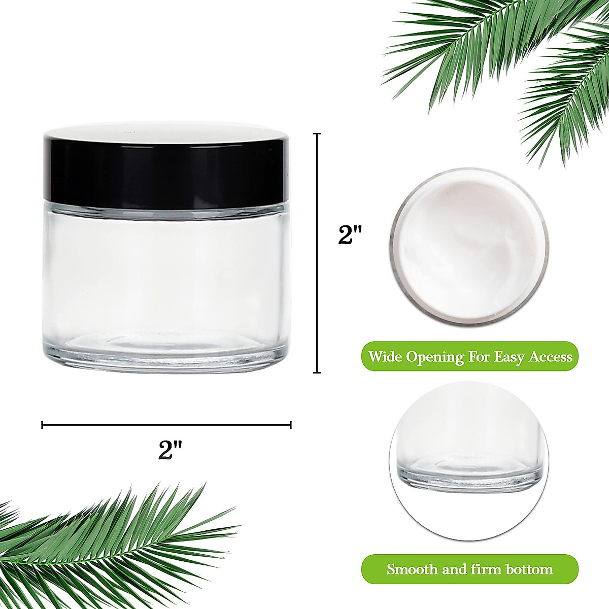 2oz Glass Jars 40 Pack, Hoa Kinh Mini Round Clear Glass Jars with Inner Liners and Black Lids, Perfect for Storing Lotions, Powders, and Ointments