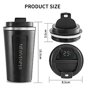 Newvenper Stainless Steel Vacuum Insulated Travel Coffee Mug, Led Temperature Display Insulated Tumbler, Leak Proof With Lid Keeps Cold And Warm, Suitable For Coffee, Tea And Beer (Black)