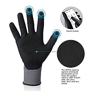 HPHST Nitrile Work Gloves SF001TS,Micro Foam Technology & Spandex Liner Nitrile Coated,CE Approved 15 Gauge Ergonomic Design,Smart Touch,Thin Machine Washable,Grey Medium 12 Pairs Pack