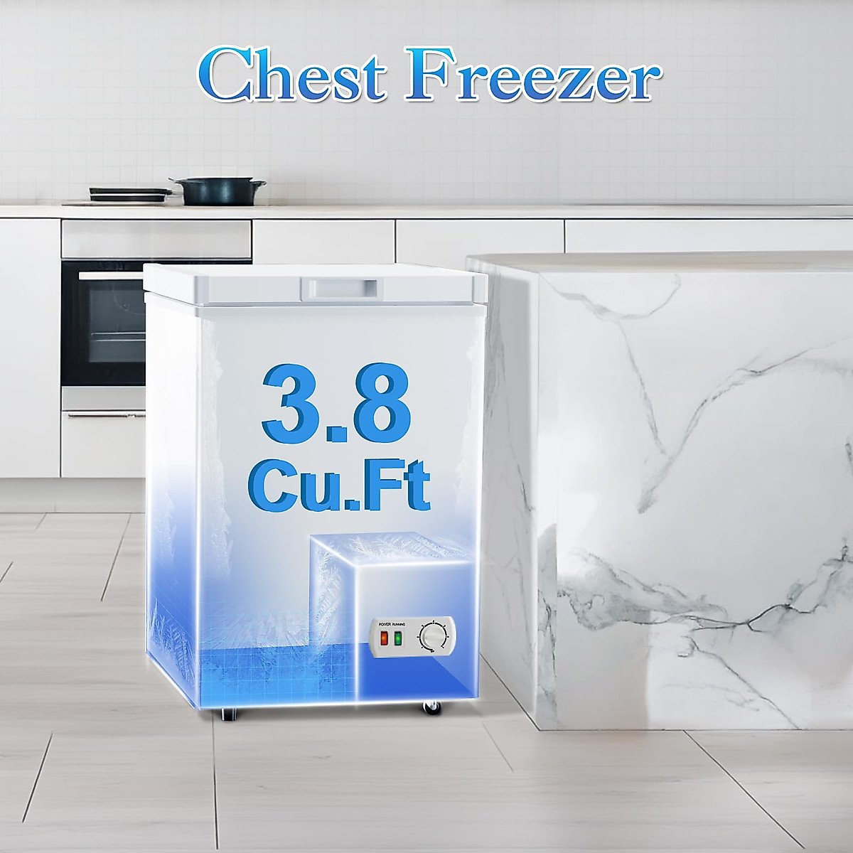 LifePlus Chest Freezer, 3.8 Cubic Feet Small Deep Freezer w/Removable Basket & Wheels, Super Quiet & Energy Saving, Top Open Loading Compact Box Freezer For Meat Breast Milk, Mini