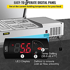 VEVOR 10.8 Qt Sandwich Table 150W Stainless Salad Bar Refrigerated Condiment Prep Station, 48-Inch, Silver