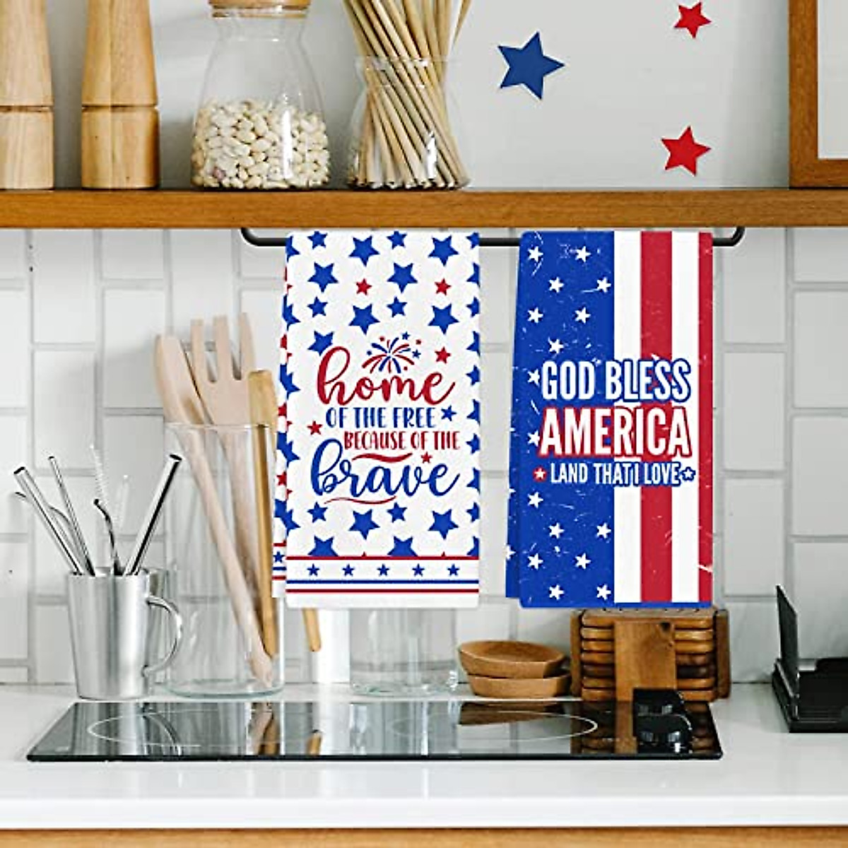 4th of July Decorations, Fourth of July Kitchen Towels, Patriotic Memorial Day Dish Towel, July 4th Kitchen Decor, Independence Day Home Party Decoration, American Flag Stars Bathroom Hand Towels