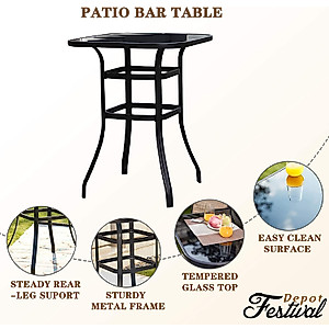 Festival Depot 5 Pcs Patio Bistro Set 360° Swivel Chairs and Bar Height Table with Tempered Glass Top Outdoor Furniture Dining Set (4 Chairs,1 Table) (Blue)