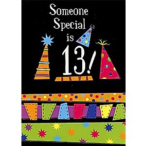 Designer Greetings Someone Special Party Hats on Black Background Age 13 / 13th Birthday Card
