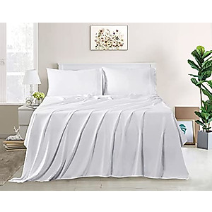 wavveUziz Bed Sheet Set Super Soft 100% Microfiber Sheet 1800 Brushed Microfiber Embroidered Full Size Bed Sheets 16-Inch Deep Pocket - 4 Piece, White