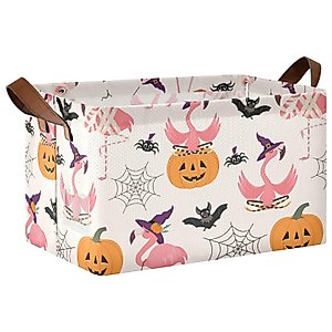 DIGTIA Halloween Flamingo Pumpkin Storage Bins Witch Spider Bat Collapsible Storage Basket with Handles Storage Box Organizer for Clothes Shelves Closet Cabinet Home Office, 1PC