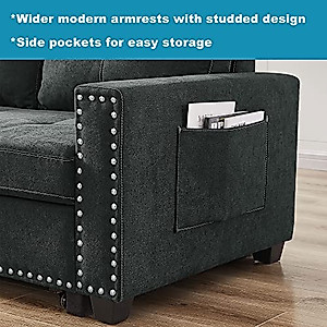 EMKK Home Reversible Sleeper Sectional Sofa Chaise, L-Shape Sofá Pull-Out Bed w/Side Storage Bag Furniture Setfor Apartment,Living Room,Office, Black 82“