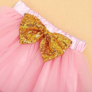 Baby Girls 1st/2nd/3rd Birthday Princess Cake Smash Baptism Tutu Party Dress Short Sleeve Top Romper Shirt+Ruffle Tulle Skirt+Sequin Bow Headband 3PCS Summer Outfit Pink-Young Wild Three 3T