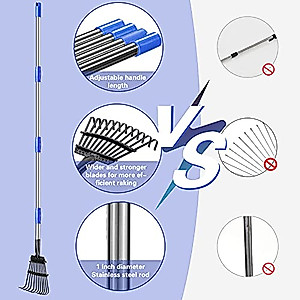 60 inch Adjustable Garden Rake Leaf, Collect Loose Debris Among Delicate Plants, Lawns and Yards, Expandable Head from 15inch to 72 inch. Ideal Garden Rake Tools