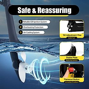 WenDissy 4 Stroke Outboard Motor Boat Engine, Marine Boat Motor with Air Cooling System and Manual Pull Start for Inflatable Fishing Boats Yachts Water Sport Tools