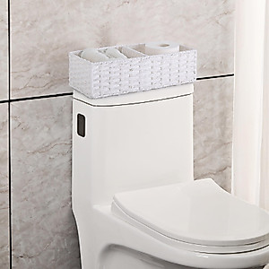 Vagusicc 2-Section Wicker Storage Basket, Hand-Woven Paper Rope Wicker Baskets, Toilet Paper Basket for Toilet Tank Top, Baskets for Organizing, 2-Pack, White