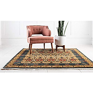 Unique Loom Edinburgh Collection Classic Oriental Traditional French Country Inspired Border Design Area Rug, 8' 0" x 8' 0", Blue/Beige
