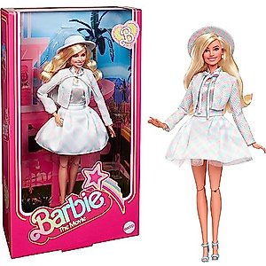 Barbie The Movie Doll, Margot Robbie as Barbie, Collectible Doll Wearing Blue Plaid Matching Set with Matching Hat and Jacket
