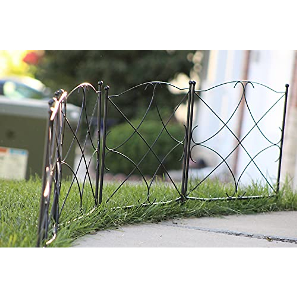 AshmanOnline Galvanized Garden Fence 24in x 10ft, Black (Set of 5) - Outdoor Metal Landscape Fencing Steel Wire Gate Border Edge Folding Patio Flower Bed Animal Barrier Section Edging.