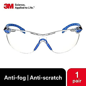 3M Safety Glasses Solus 1000 Series ANSI Z87 Scotchgard Anti-Fog Clear Lens Low Profile Blue/Black Frame