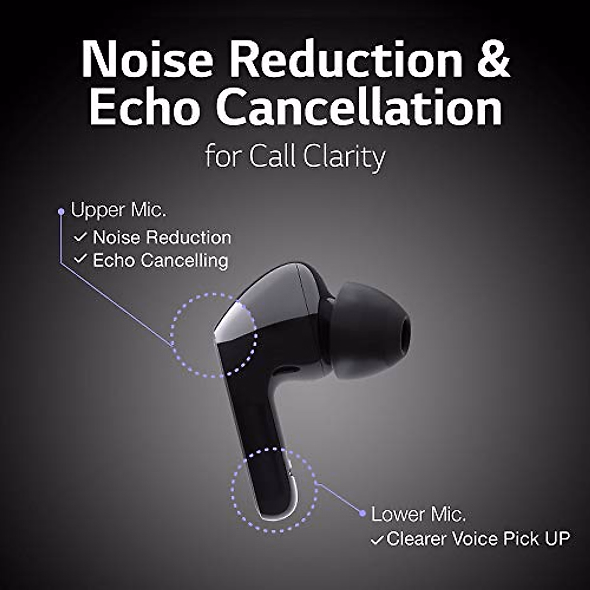 LG TONE Free FN6 - UVnano Kills 99.9% of Bacteria on Speaker Mesh True Wireless Bluetooth Earbuds with Meridian Sound, Dual Microphone, iPhone and Android Compatible, Wireless, Fast Charging, Black