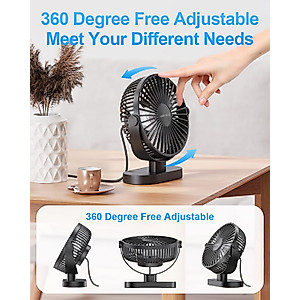 SWEETFULL USB Desk Fan Small Quiet - 3 Speeds Mini Personal Portable Fan 360° Rotation Adjustable, 6 Inch Office Table Cooling Gadgets on Desktop (Black)