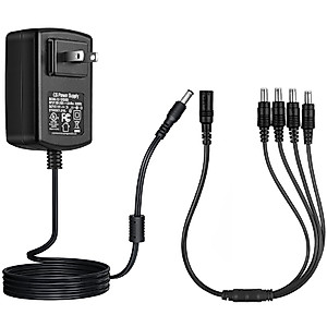 [UL Listed FCC] AC 100-240V to DC 12V 2A Power Supply Adapter 5.5mm x 2.1mm Switching +4 Split/ 4-Way Power Cable for CCTV Security Camera DVR NVR Led Strip