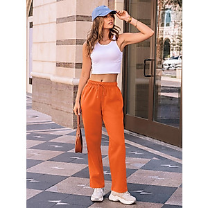 AUTOMET Women's Wide Leg Sweatpants Fleece Lined Baggy Straight Leg Lounge Pants Fall Outfits Athletic Joggers with Pockets Orange S