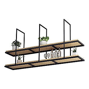 MISTRARA Ceiling Shelf Floating Shelves, 2 Layer Ceiling Mount Wine Rack with Wooden Boards, Metal Display Stand for Wine Bottle Plants Books Storage, for Restaurant, Bar, Cafe (Size : 100x