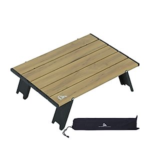 iClimb Ultralight Compact Mini Beach Picnic Folding Alu. Table with Carry Bag, Two Size (Nature - S)