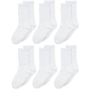 Jefferies Socks Big Boys' Seamless Toe Athletic Crew Socks, 6-pack White, 9-11(Large)(Shoe size 6-9)