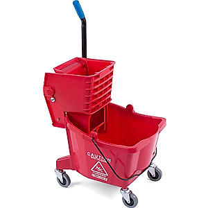 Carlisle FoodService Products Mop Bucket with Side-Press Wringer for Floor Cleaning, Restaurants, Offices, And Janitorial Use, Polyproylene, 26 Quarts, Red