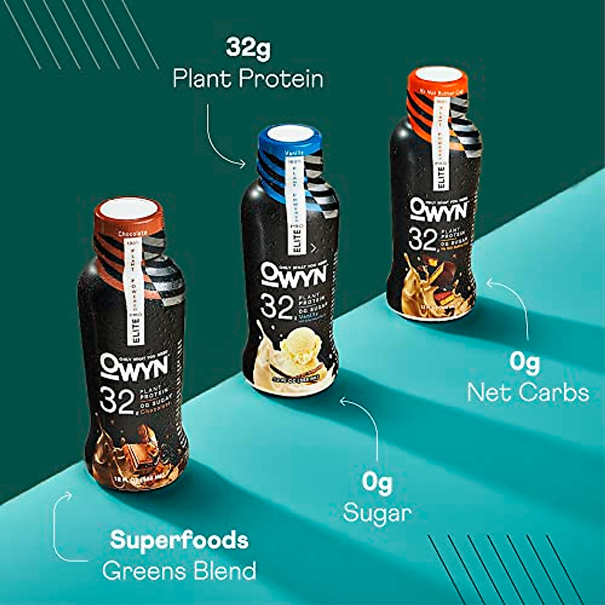 OWYN Only What You Need Pro Elite Vegan High Protein Keto Shake, 32g Protein, 9 Amino Acids, Omega-3, Prebiotics, Superfoods Greens for Workout and Recovery, 0g Net Carbs, Zero Sugar, Chocolate, 12 Fl Oz (Pack of 12)