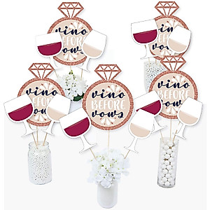 Big Dot of Happiness Vino Before Vows - Winery Bridal Shower or Bachelorette Party Centerpiece Sticks - Table Toppers - Set of 15