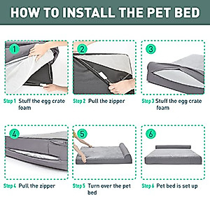 Eterish Extra Large Orthopedic Dog Bed for Medium, Large, Extra Large Dogs up to 100 lbs, 4 inches Thick Egg-Crate Foam Bolster Bed with Removable Cover, T-Shape Pet Bed Machine Washable, Grey