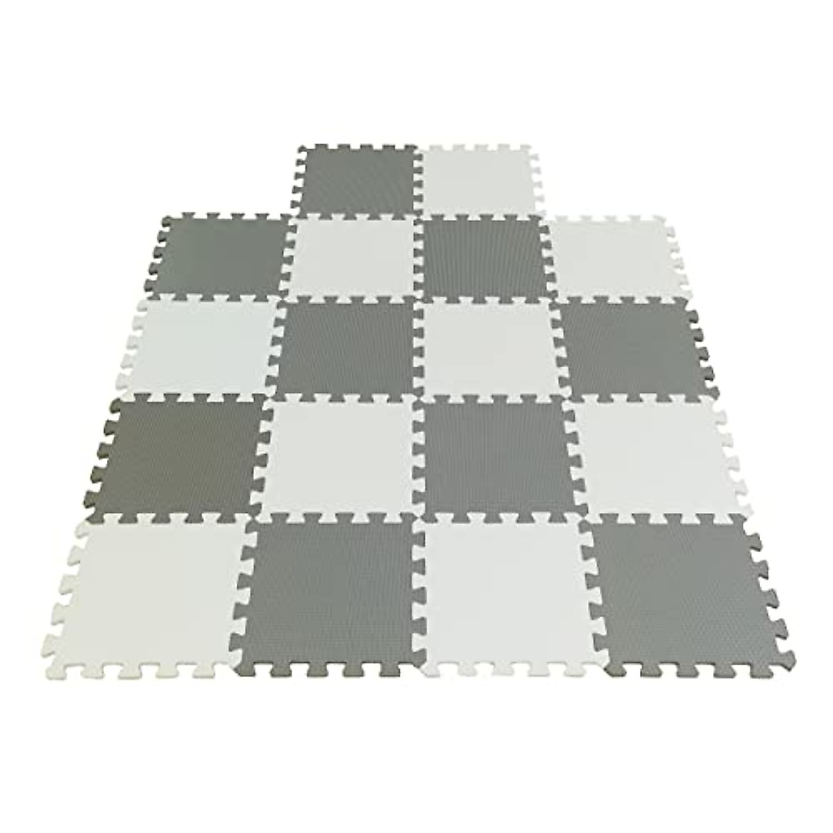 18 Pieces Foam Play Mat, Interlocking Playmat Tiles, Foam Floor Mat Tiles for Kids, Puzzle Play Mat, Exercise Gym Mats – Color of Gray & White with Border