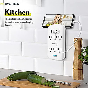 6 Outlet Extending Surge Protector, Multi Outlet Extender Wall Adapter with 4 USB Fast Charging Ports, 6 AC Outlets, Phone Mount, 1200J Surge Protection, ETL Certified (2-Pack, White)