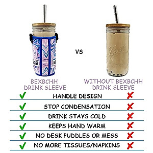 Bexbchh 2 Pack Wide Mouth Mason Jar Cups with sleeves,24oz Wide Mouth Mason Jars Drinking Glasses Tumbler, Reusable Bubble Cups Travel Bottle for Iced Coffee Large Pearl Juices Cocktail(Blue Marble)