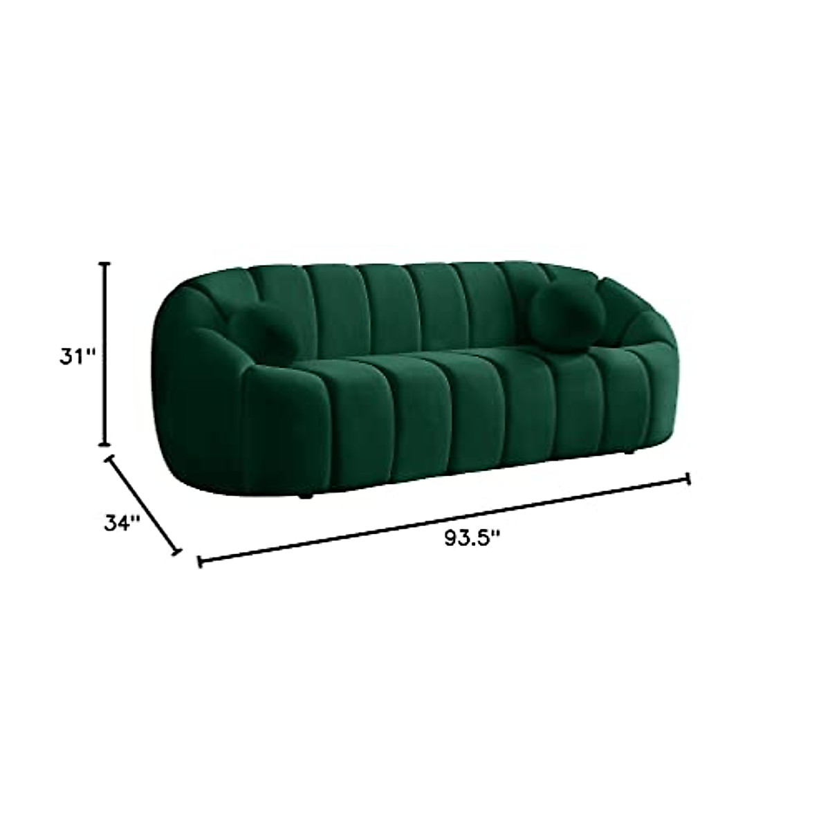 Meridian Furniture Elijah Collection Velvet Upholstered Sofa with Deep Channel Tufting, Green