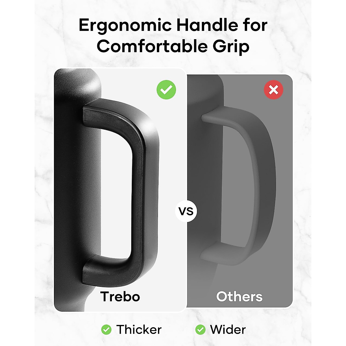 Trebo 40 oz Water Bottle Insulated Fit Car Cup Holder with Handle, Stainless Steel Water Bottles Tumbler with Spout Straw Lids, Double Wall Travel Reusable Flask, Leakproof Mug,Keep Cold &Hot,Black