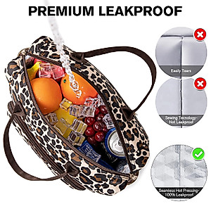 Fresh-flash Insulated Lunch Bag for Women Work, Leakproof Lunch Box Tote Bag, Wide Open Lunch Cooler Tote, Women Lunch Bags with Removable Shoulder Strap & Side Pockets-Leopard