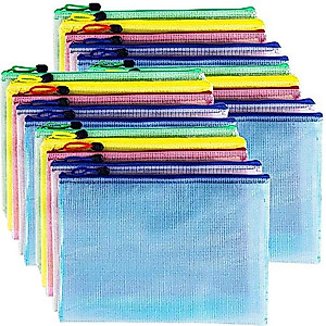 AUSTARK 20Pcs Board Games Storage Bags, PVC Mesh Zipper Pouches, Zippered File Bags, Plastic Waterproof Storage Bags for Office School Home Travel Cosmetic (B4 Size 15 x 11 Inches, Multicolored)