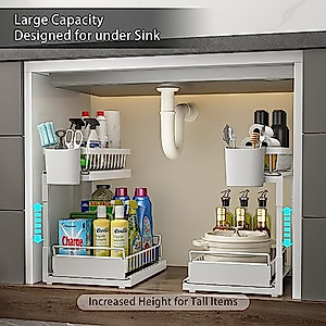 CICUFY Metal Under Sink Organizer,2-Tier Double Sliding Under Sink Storage for kitchen & Bathroom Cabinet-White