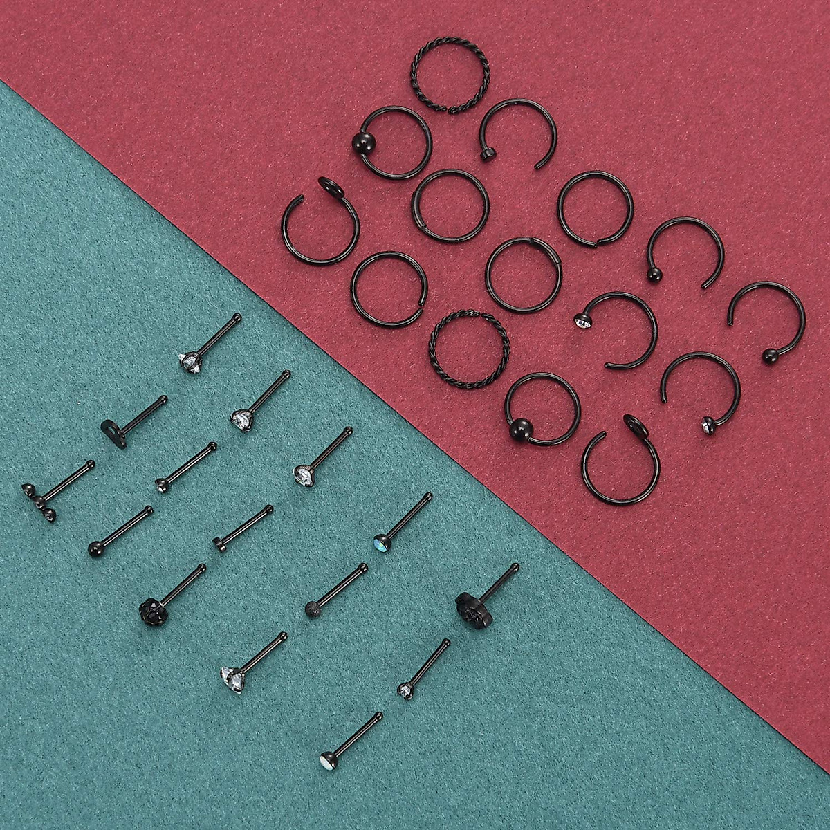 Chinco 32 Pieces C-shaped Nose Ring Bone Stud Hoop Tragus Nose Studs Bone Curved Hoop Tragus Cartilage Hoop Piercing (Black)