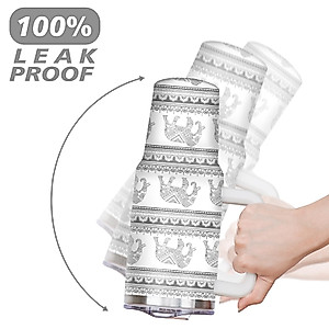 40 oz Elephant Tumbler with Handle and Straw, Gray Mandala Floral Stainless Steel Vacuum Insulated Travel Coffee Mug Cup Water Bottle, Grey Elephant Stuff Accessories Decor Gifts for Women Girls