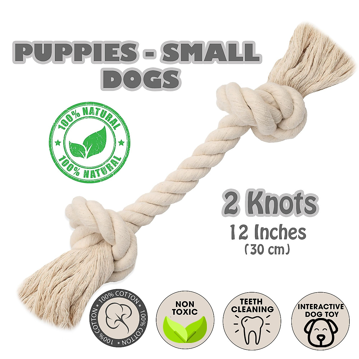 Barida Pet Supplies 100% Natural Cotton Rope Dog Toys, Premium White Cotton Dog Chew Toys, Puppy Chew Toys for Teething, Puppy Toys Small Dogs, Medium Dog Toys -Tough Dog Rope Toys