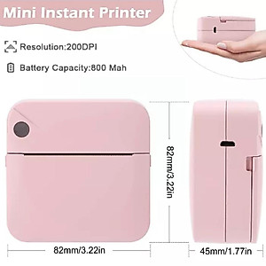 TVAIGER Mini Pocket Printer, Thermal Sticker Printer with 6 Rolls Printing Paper, Bluetooth Photo Printer for DIY Scrapbook, Text Memo, Notes, Office Receipt Printing (Pink)
